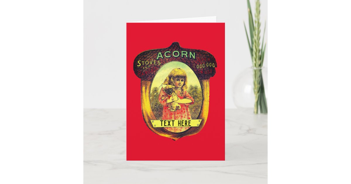 Vintage acorn stove advertisement cute rustic card | Zazzle