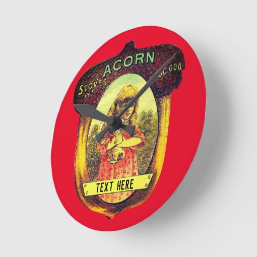 Vintage acorn stove advertisement round clock | Zazzle