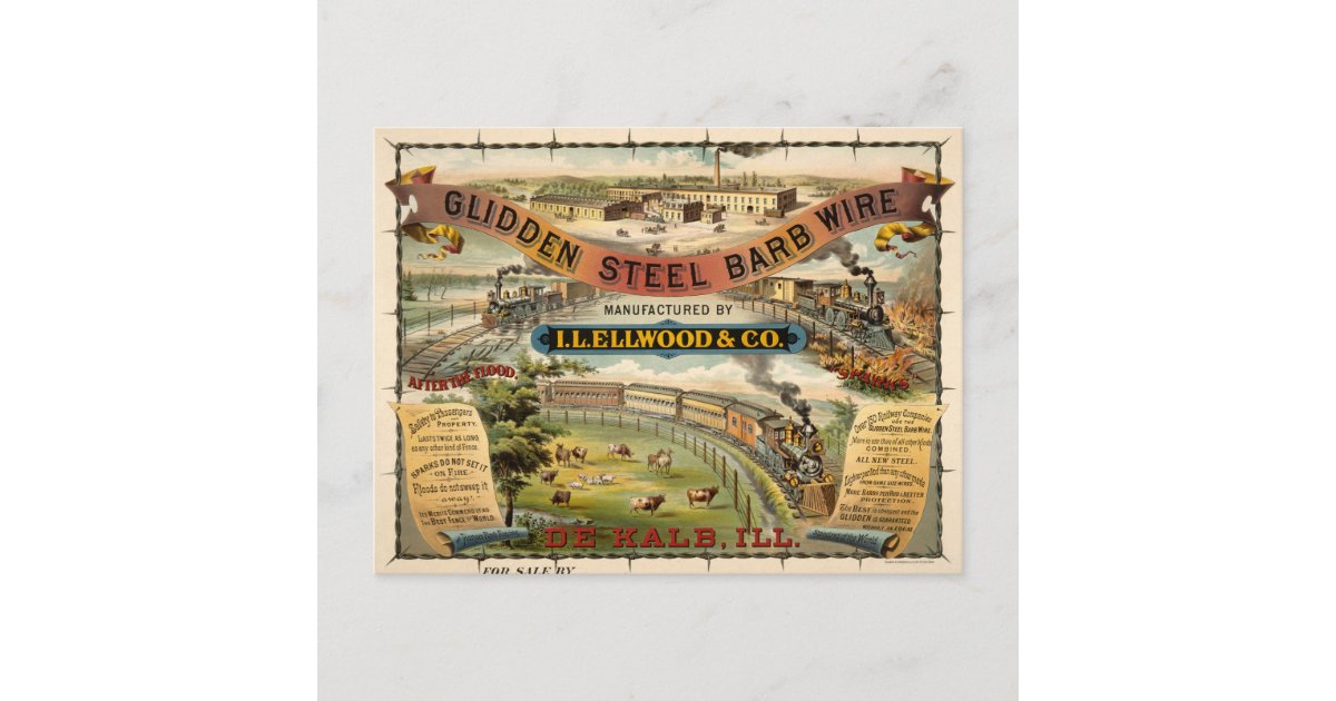 Vintage Ad For Glidden Steel Barb Wire Postcard | Zazzle