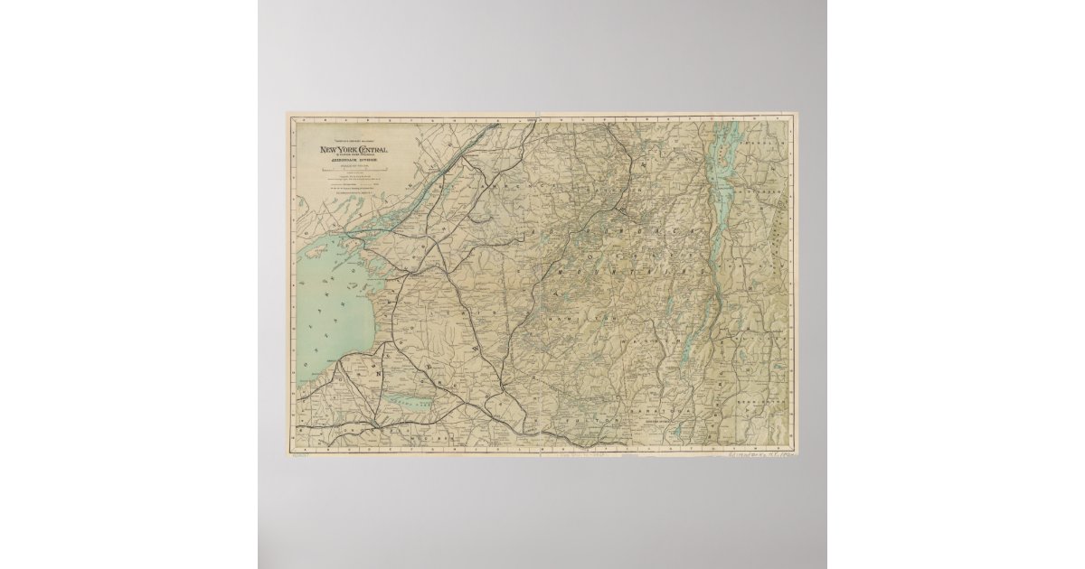 Vintage Adirondack Mountains Railroad Map (1895) Poster | Zazzle