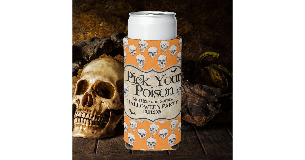 Vintage Adult Halloween Personalized Apothecary Seltzer Can Cooler | Zazzle