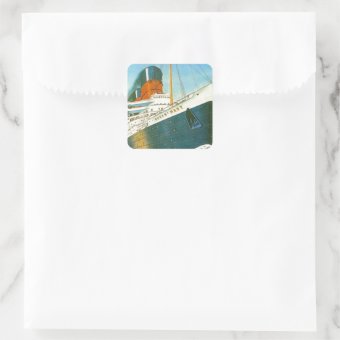 Vintage advertising, RMS Queen Mary Square Sticker | Zazzle