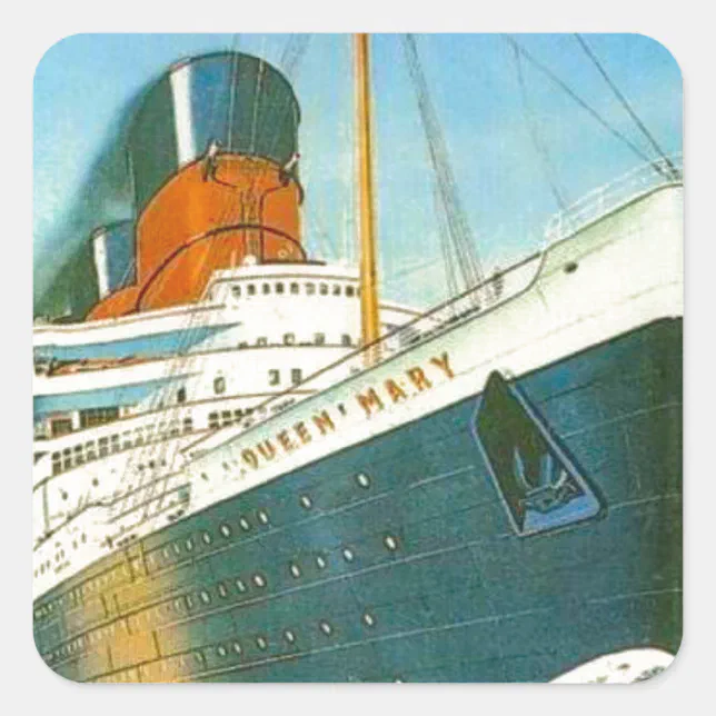 Vintage advertising, RMS Queen Mary Square Sticker | Zazzle