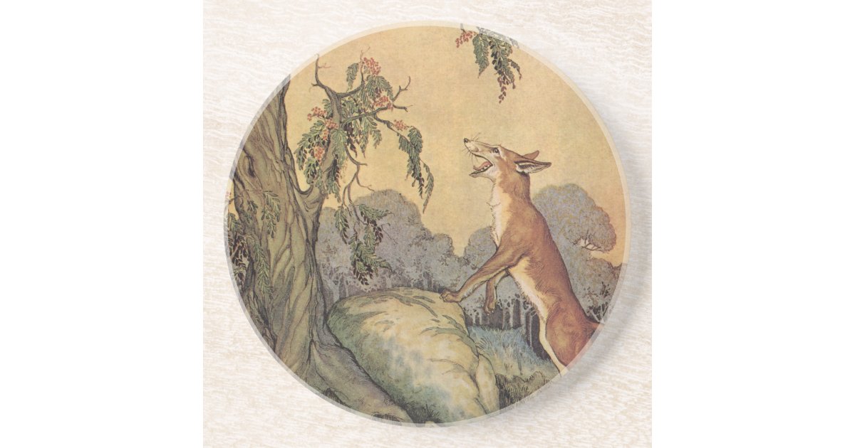 Vintage Aesop's Fables, Fox, Rooster and the Dog Drink Coaster | Zazzle