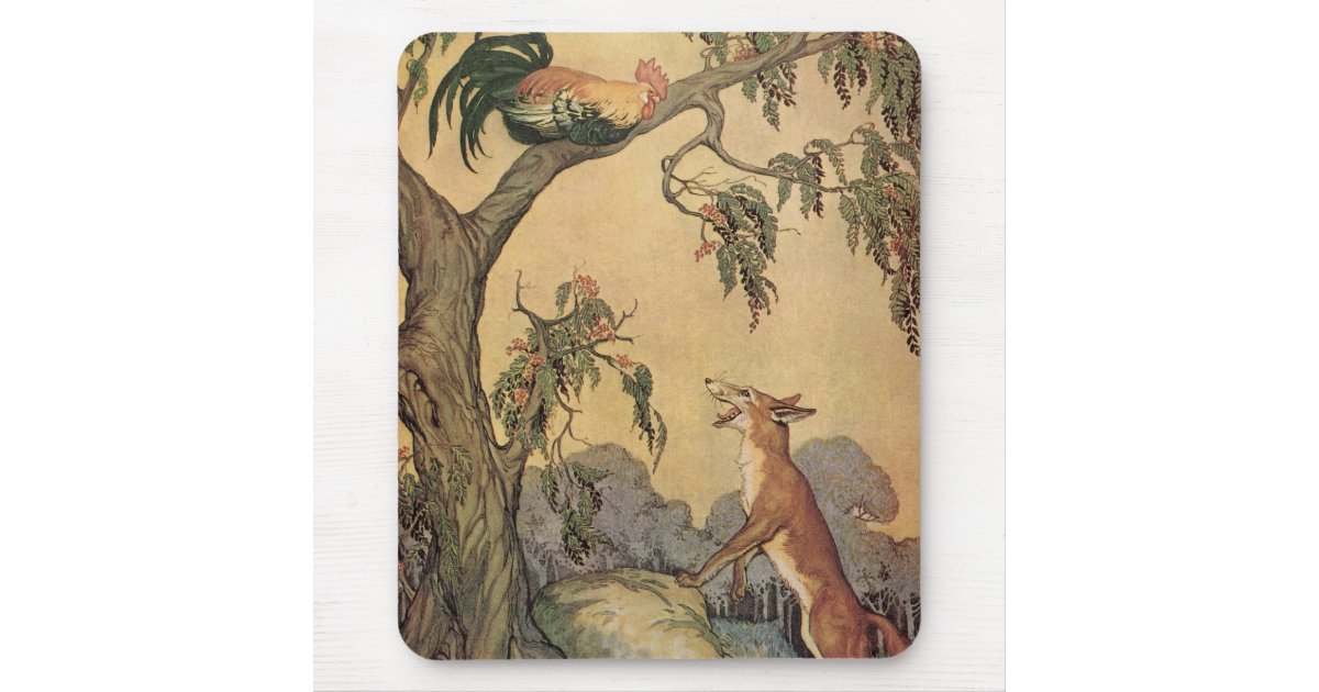 Vintage Aesop's Fables, Fox, Rooster and the Dog Mouse Pad | Zazzle