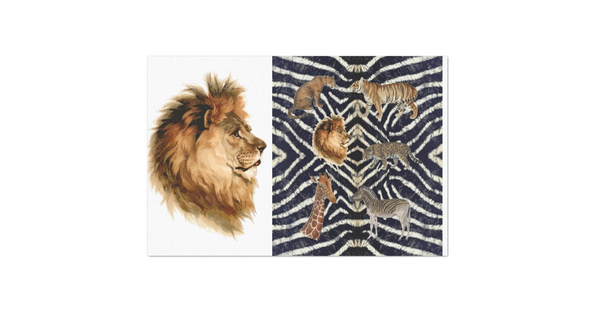 Vintage African Wild Animals Lion Decoupage Art Tissue Paper | Zazzle