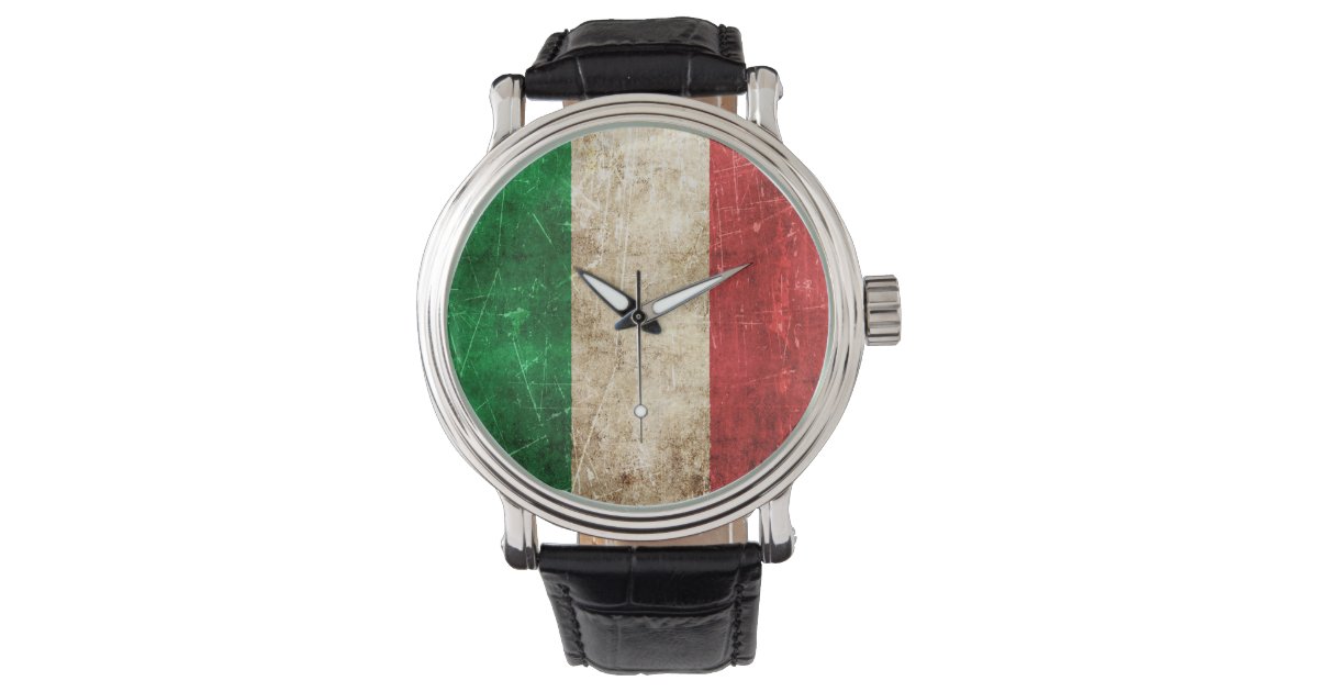 Vintage Aged and Scratched Flag of Italy Watch | Zazzle