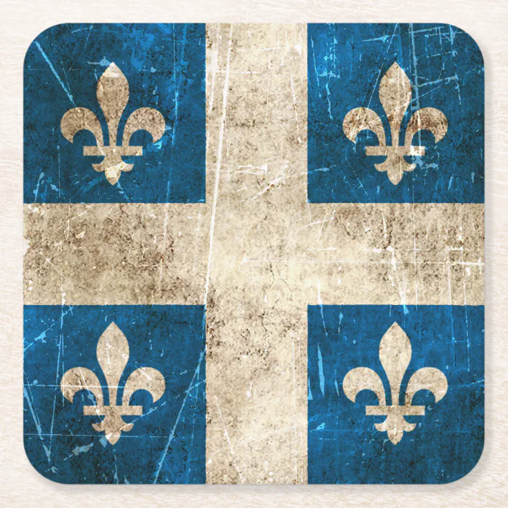 Vintage Aged and Scratched Flag of Quebec Square Paper Coaster | Zazzle