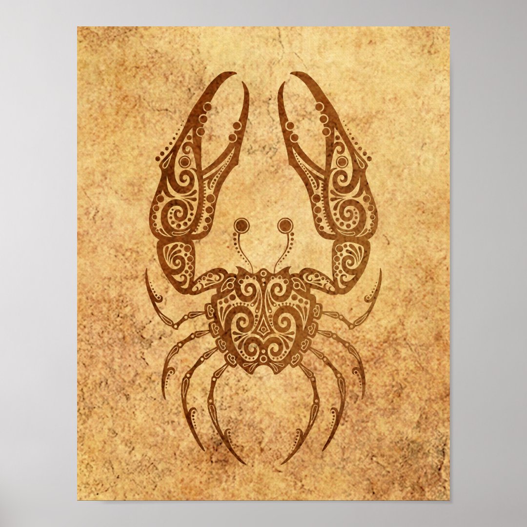 Vintage Aged Cancer Zodiac Poster | Zazzle