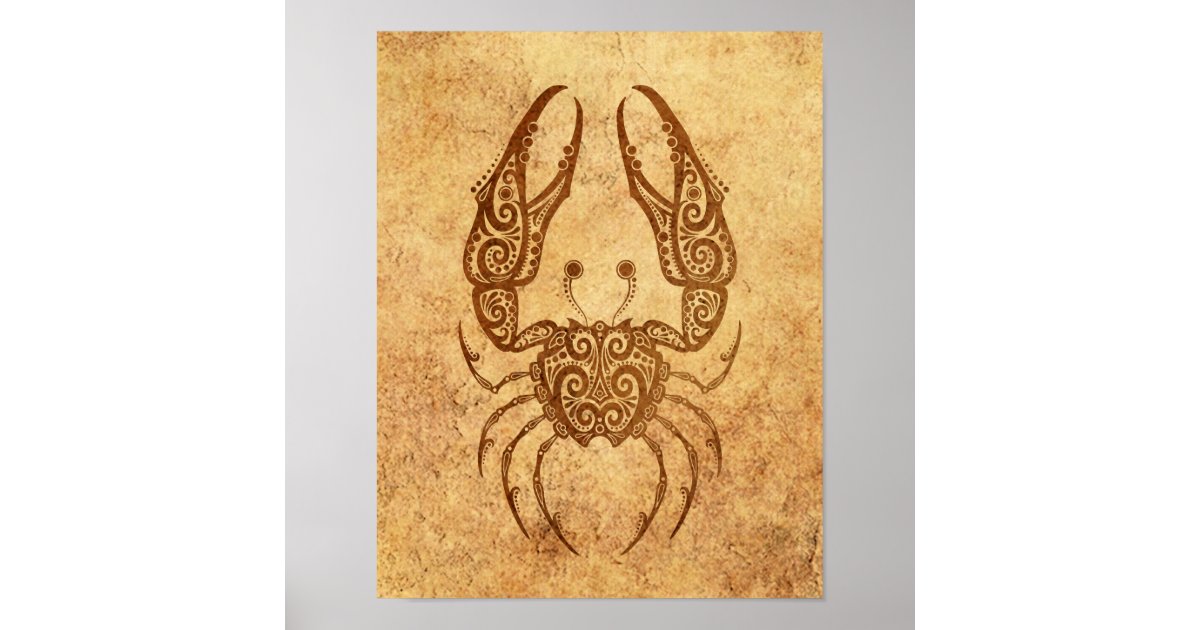 Vintage Aged Cancer Zodiac Poster | Zazzle
