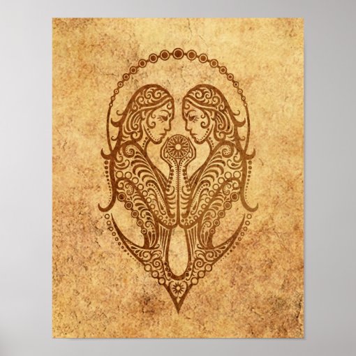Vintage Aged Gemini Zodiac Poster | Zazzle