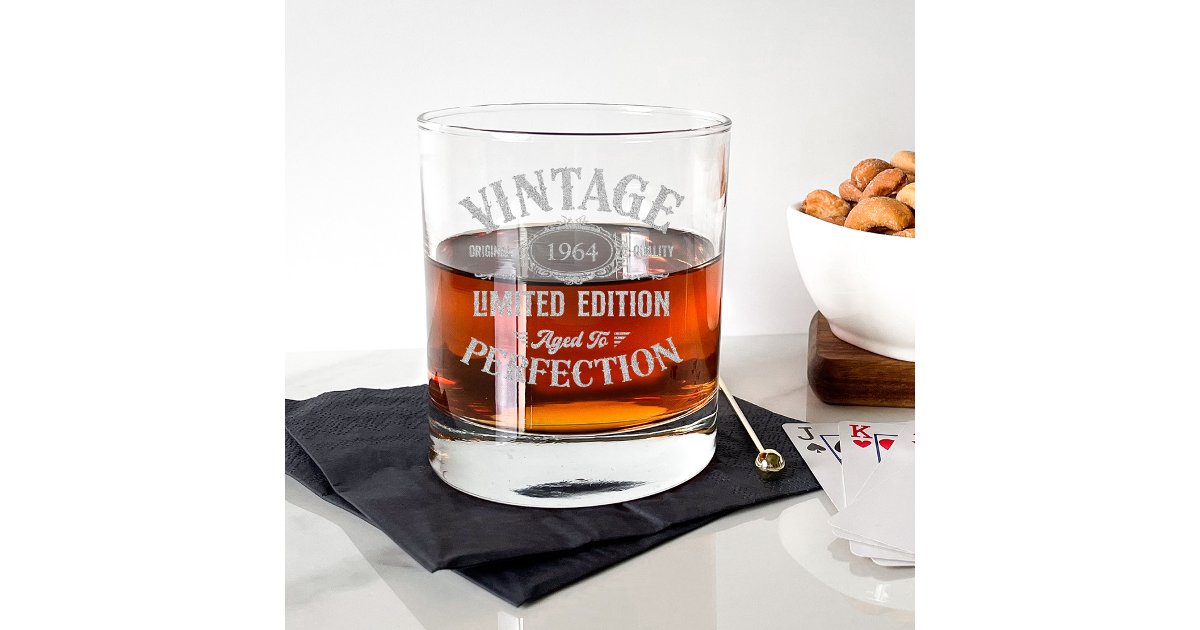 Vintage Aged to Perfection Whiskey Label Rocks Glass | Zazzle