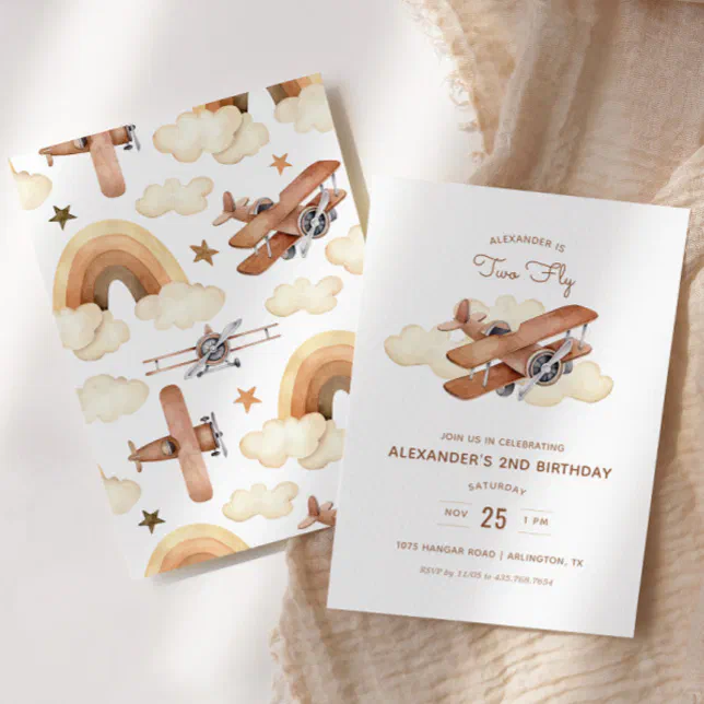 Vintage Aircraft Biplane Two Fly Birthday Invitation | Zazzle