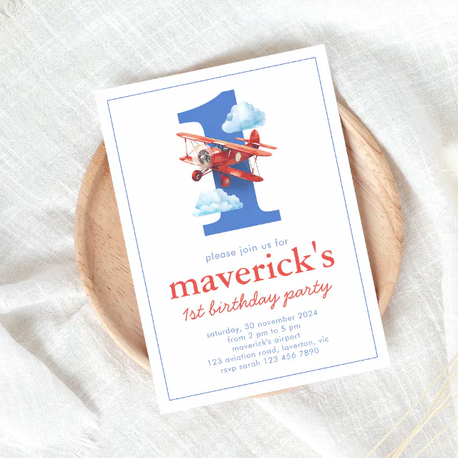 Vintage Airplane 1st Birthday With Number 1 Invitation | Zazzle