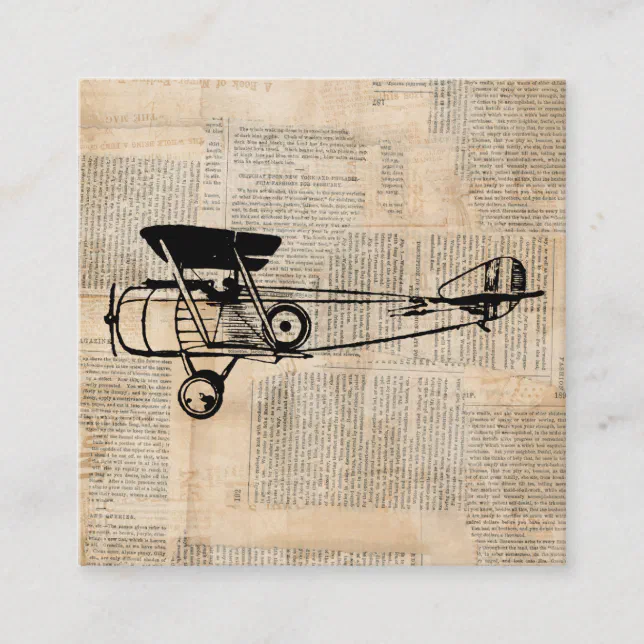 Vintage Airplane Antique Plane on Newspaper Text Enclosure Card | Zazzle
