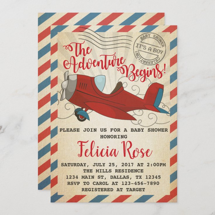Vintage Airplane Baby Shower Invitation Invite | Zazzle