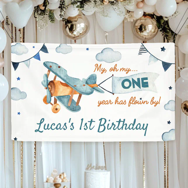 Vintage Airplane Birthday Banner Time Flies | Zazzle