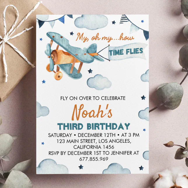 Vintage Airplane Birthday Invitation Time Flies | Zazzle