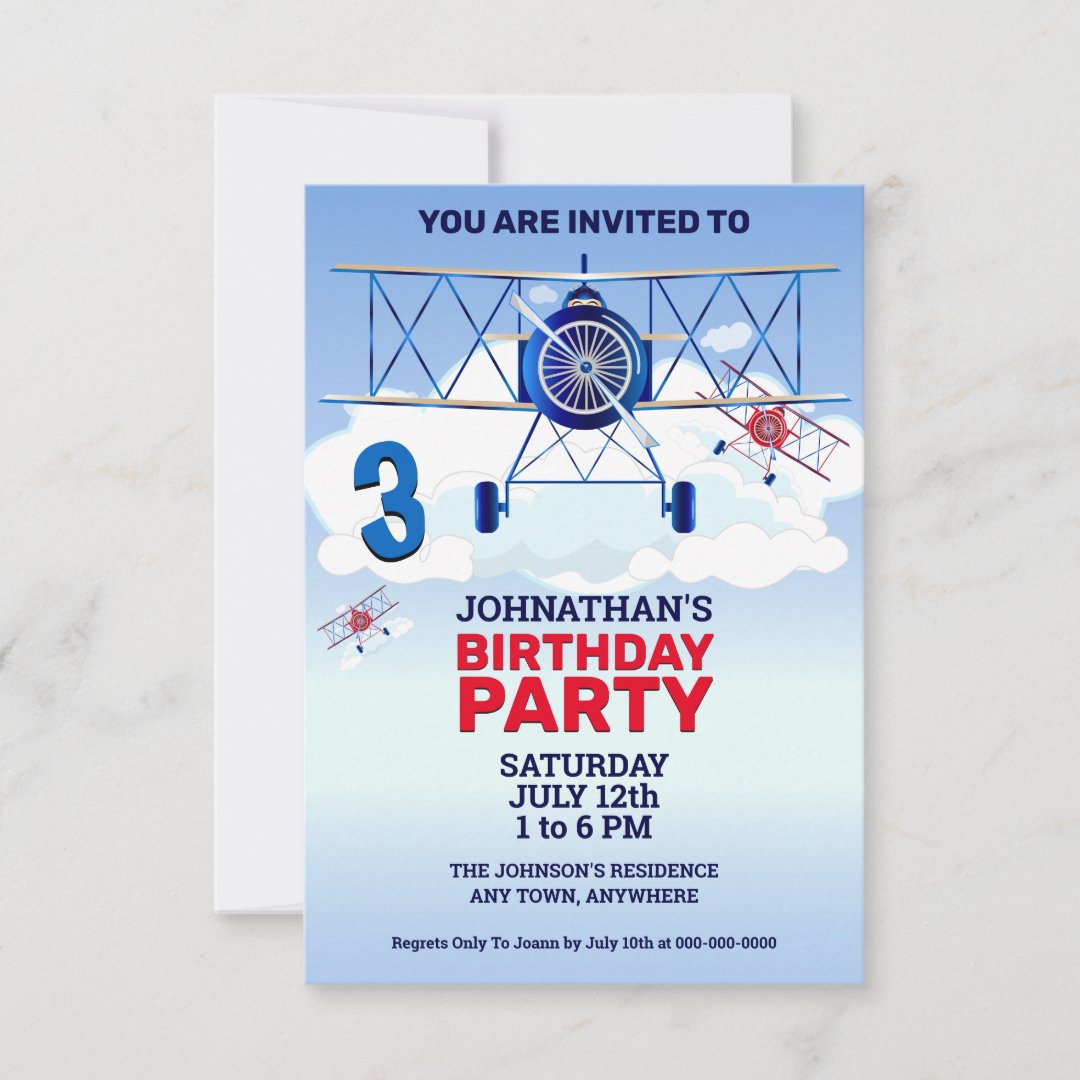 Vintage Airplane Birthday Party Invitation | Zazzle