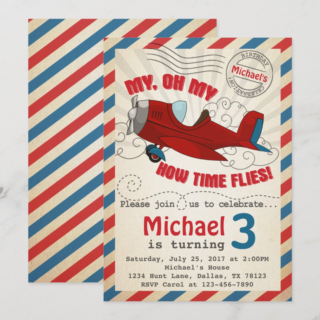 Vintage Airplane Birthday Party Invitation Invite | Zazzle
