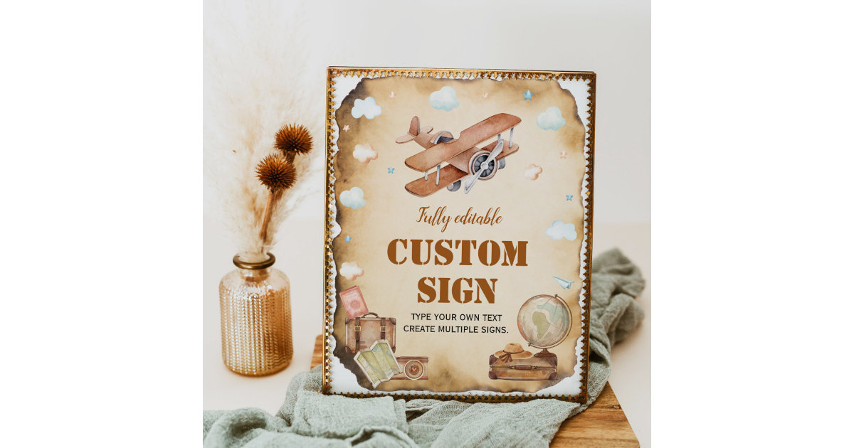 Vintage Airplane Birthday Party Table Sign | Zazzle