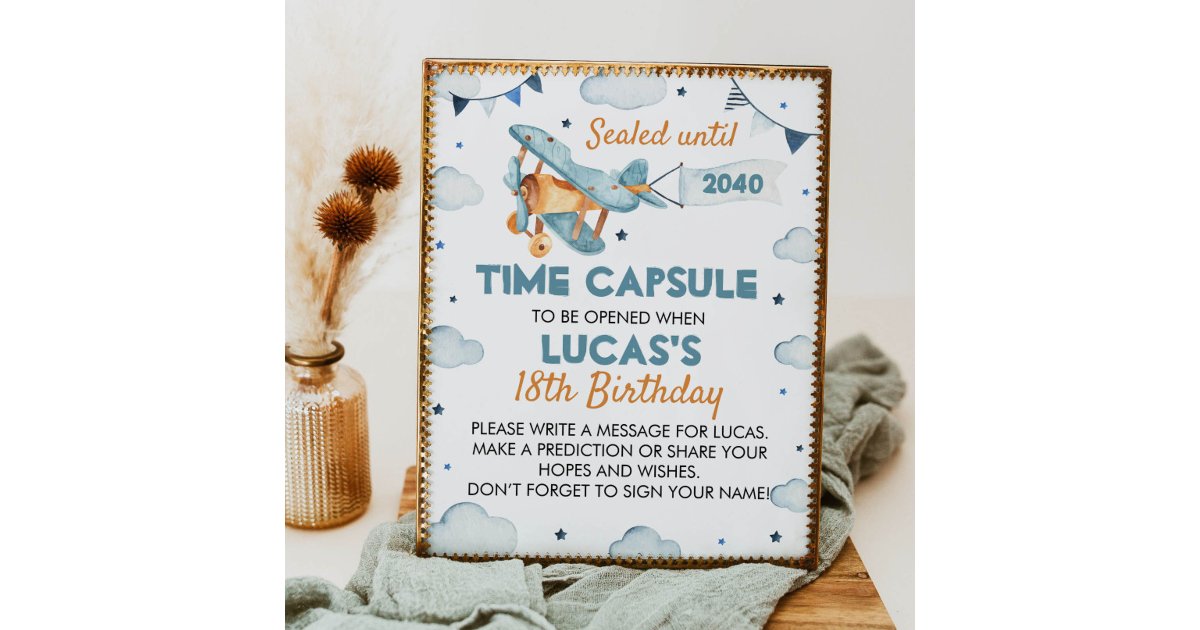 Vintage Airplane Birthday Time Capsule Poster | Zazzle