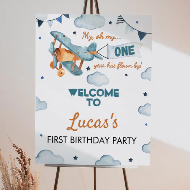 Vintage Airplane Birthday Welcome Sign Time Flies | Zazzle