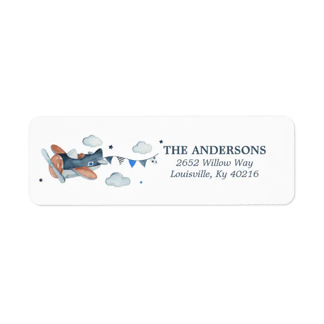 Vintage Airplane Clouds Return Address Label | Zazzle