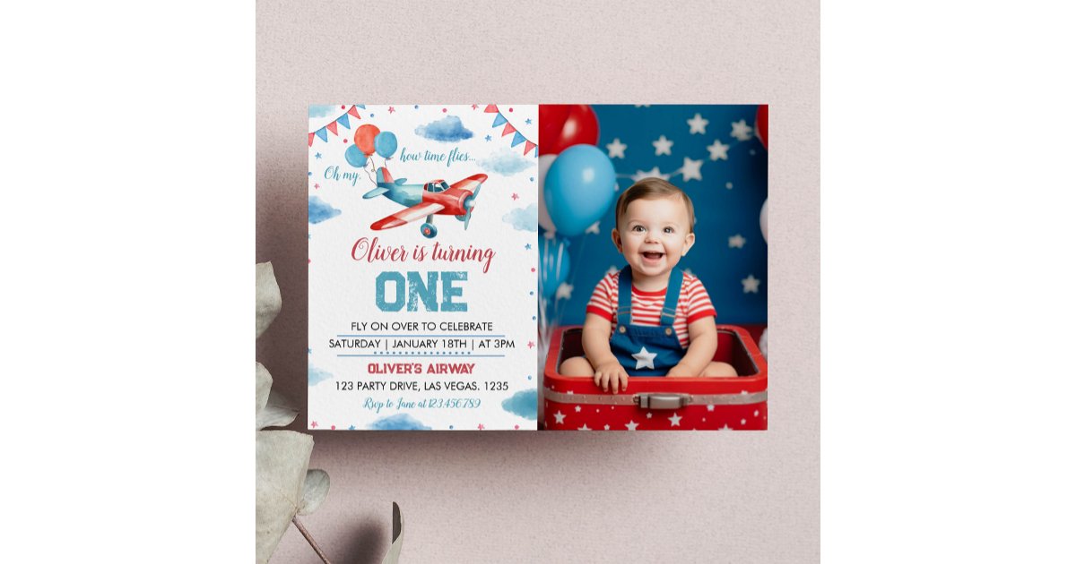 Vintage Airplane First Birthday Party Invitation | Zazzle