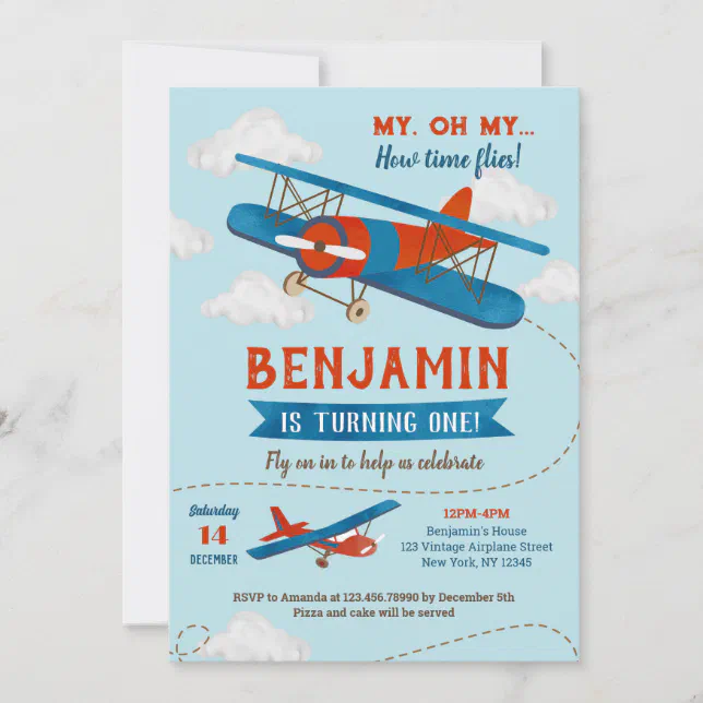 Vintage Airplane First Birthday Party Invitations | Zazzle