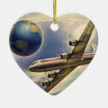 Vintage Airplane Flying Around the World in Clouds Ceramic Ornament ...