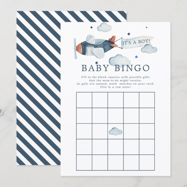 Vintage Airplane It's A Boy Baby Bingo Invitation | Zazzle
