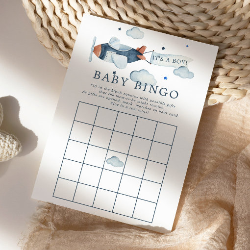 Vintage Airplane It's A Boy Baby Bingo Invitation | Zazzle