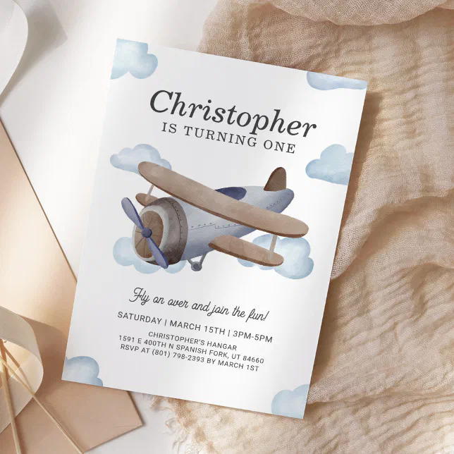 Vintage Airplane Pilot Aviation Birthday Party Invitation | Zazzle