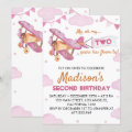 Vintage Airplane Pink Girl Birthday Invitation | Zazzle