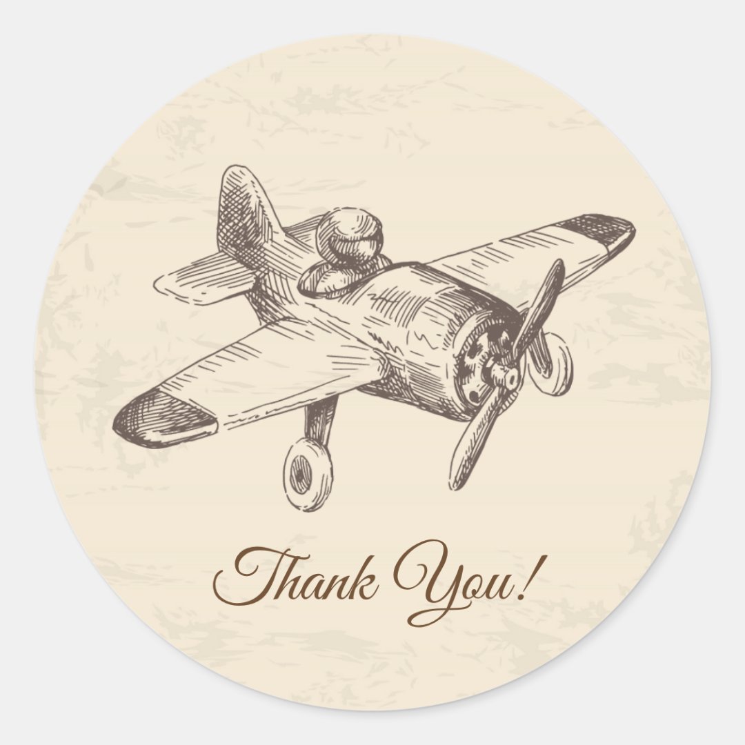 vintage airplane, plane, round sticker | Zazzle