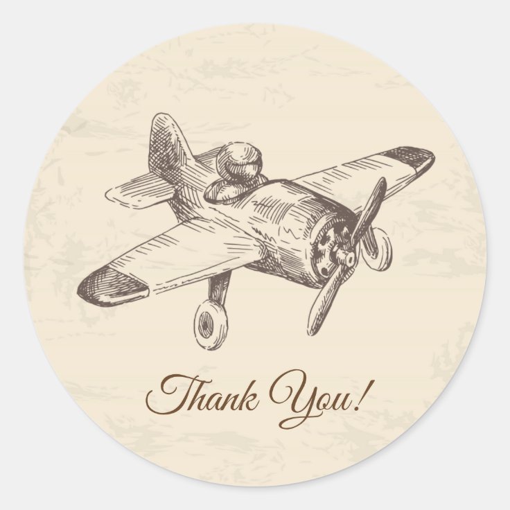 vintage airplane, plane, round sticker | Zazzle