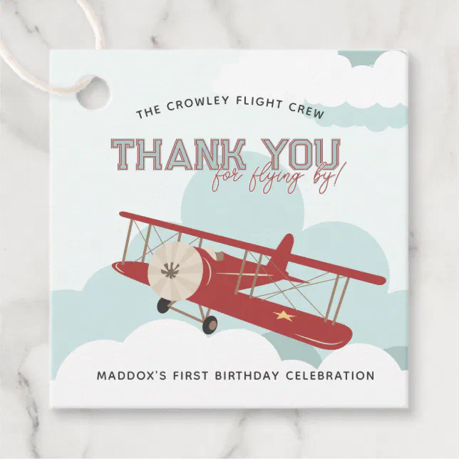 Vintage Airplane Thank You For Flying By Birthday Favor Tags | Zazzle