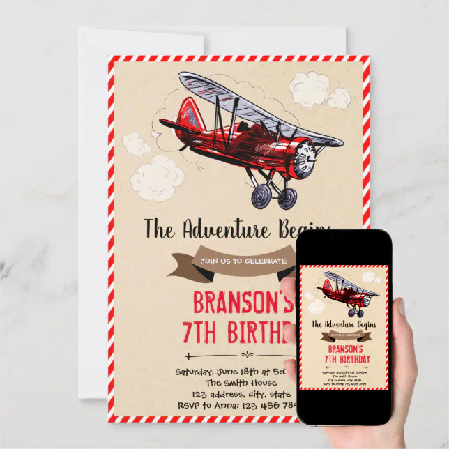 Vintage airplane theme invitation | Zazzle