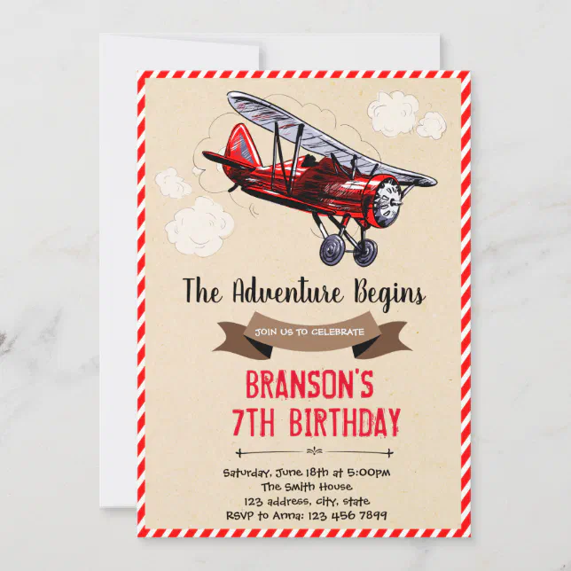 Vintage airplane theme invitation | Zazzle