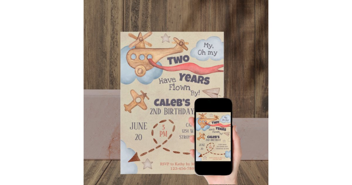 Vintage Airplane Time Flies Birthday Invitation | Zazzle