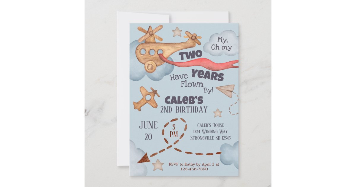 Vintage Airplane Time Flies Blue Birthday Invitation | Zazzle