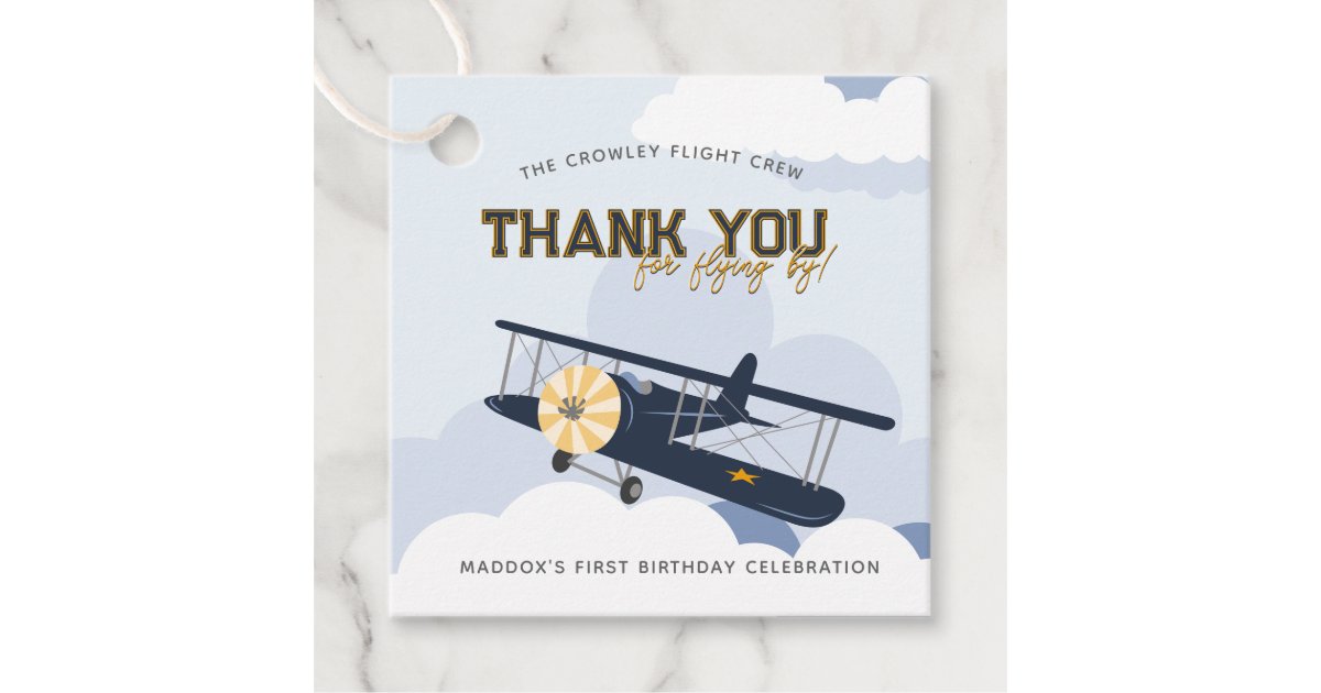 Vintage Airplane Time Flies Retro First Birthday Favor Tags | Zazzle