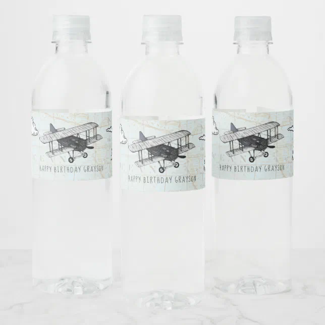 Vintage Airplane Travel Party Water Bottle Label | Zazzle