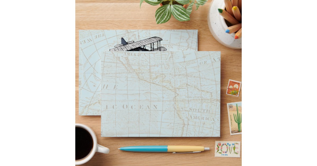 Vintage Airplane | Travel Theme Personalized Envelope | Zazzle