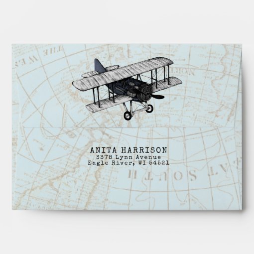 Vintage Airplane | Travel Theme Personalized Envelope | Zazzle