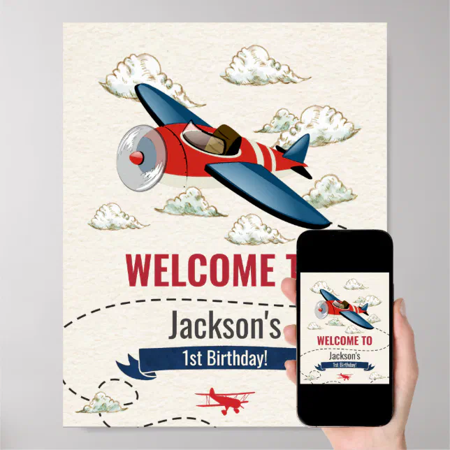Vintage Airplane Welcome Party Sign | Zazzle