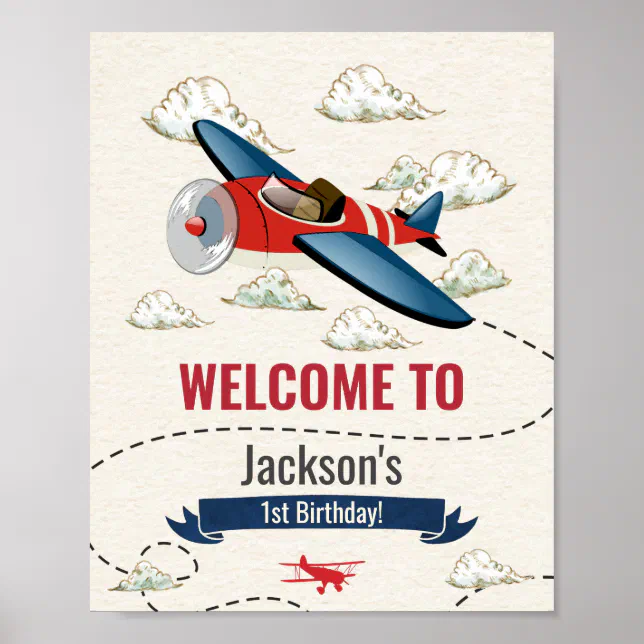 Vintage Airplane Welcome Party Sign | Zazzle