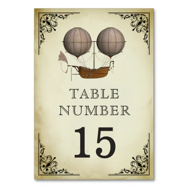 Vintage Airship Hot Air Balloon Wedding Table Number | Zazzle