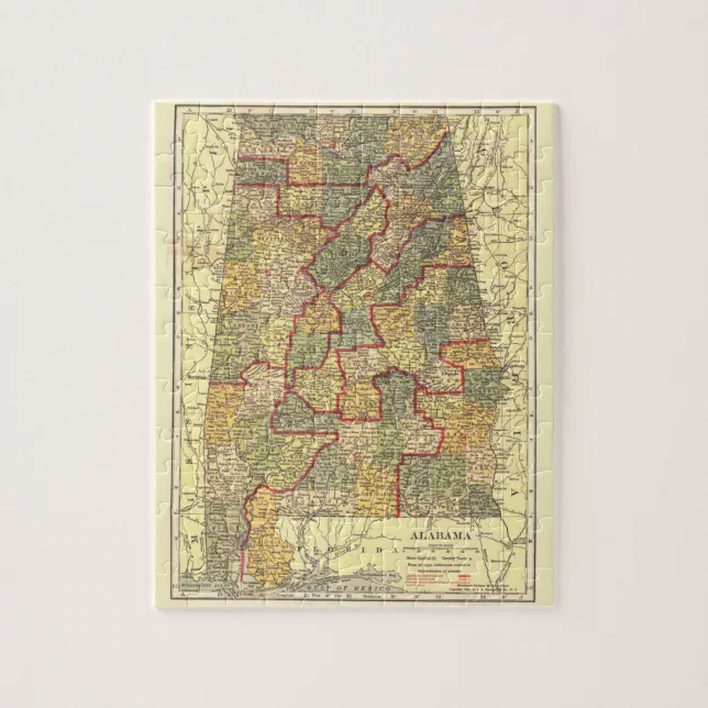 Vintage Alabama Map Congressional Districts (1911) Jigsaw Puzzle | Zazzle
